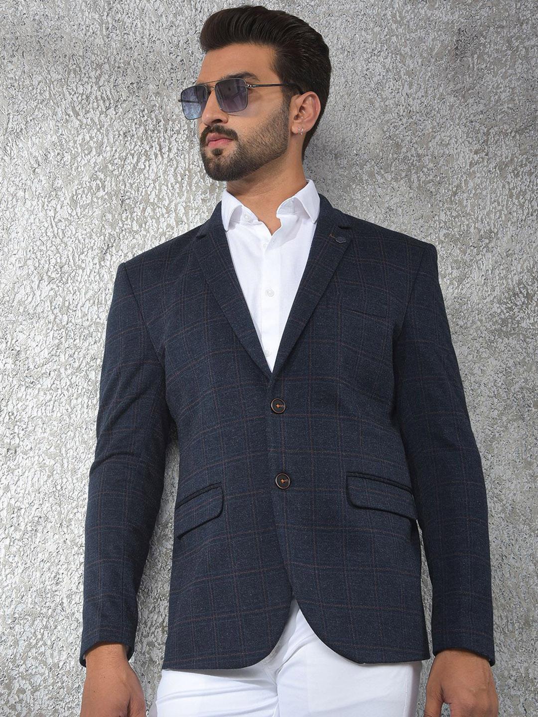 Buy Crimsoune Club Checked Notched Lapel Long Sleeves Single Breasted ...