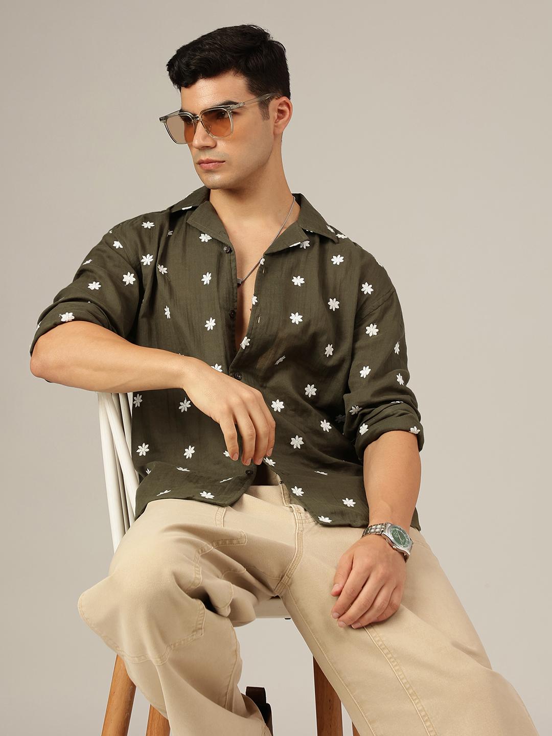 Buy DENNISON Muslin Double Gauge Embroidered Relaxed Fit Shirt - Shirts ...