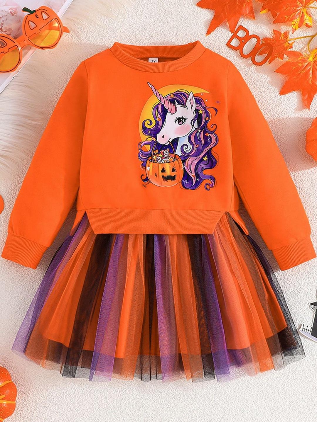 Buy YK Girls Unicorn Printed Tulle Overlay Sweatshirt Dress - Dresses ...