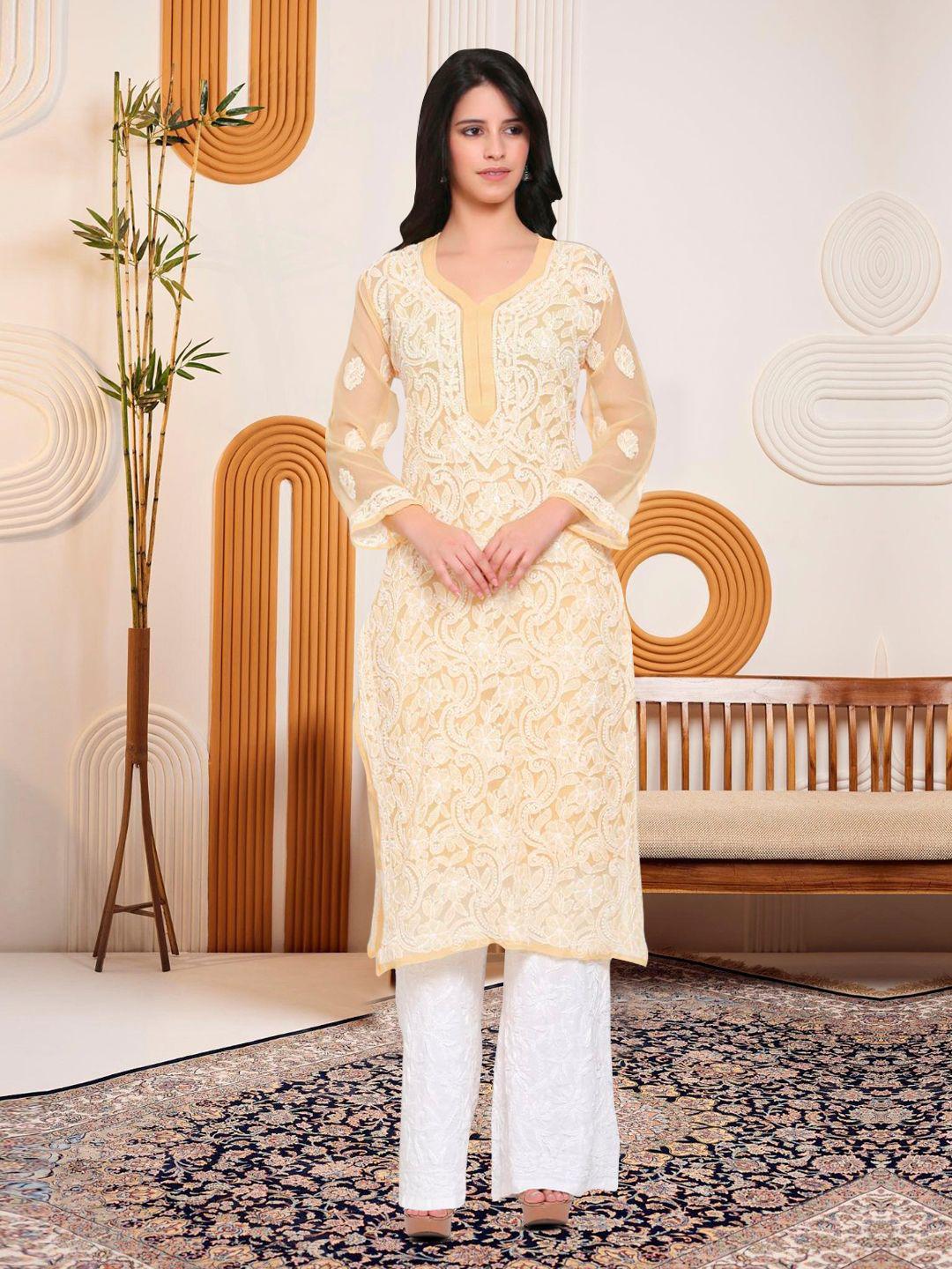 Buy PARAMOUNT CHIKAN Women Ethnic Motifs Embroidered Chikankari ...