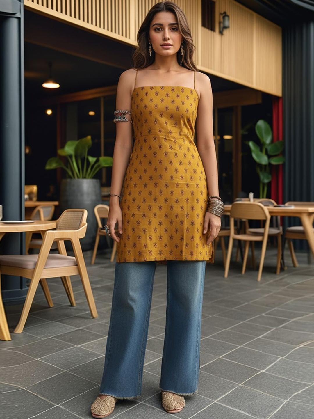 Buy Aaghnya Women Ethnic Motifs Printed Square Neck Kurti - Kurtis for ...