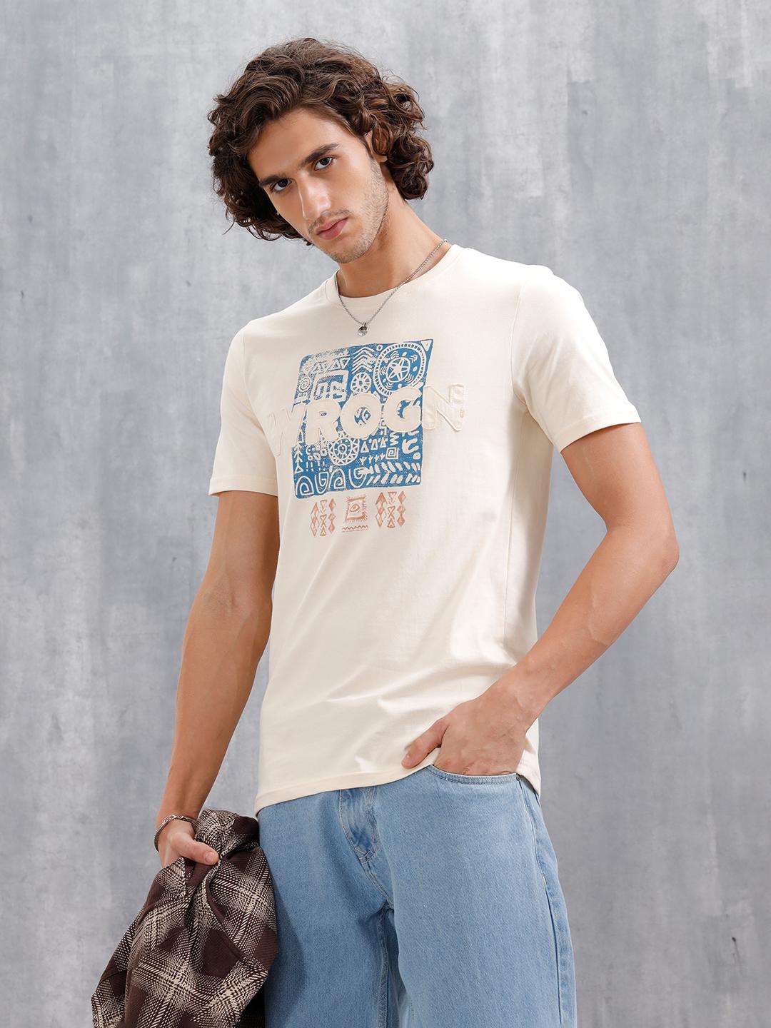 Buy WROGN Men Brand Logo Printed Pure Cotton T Shirt - Tshirts for Men ...