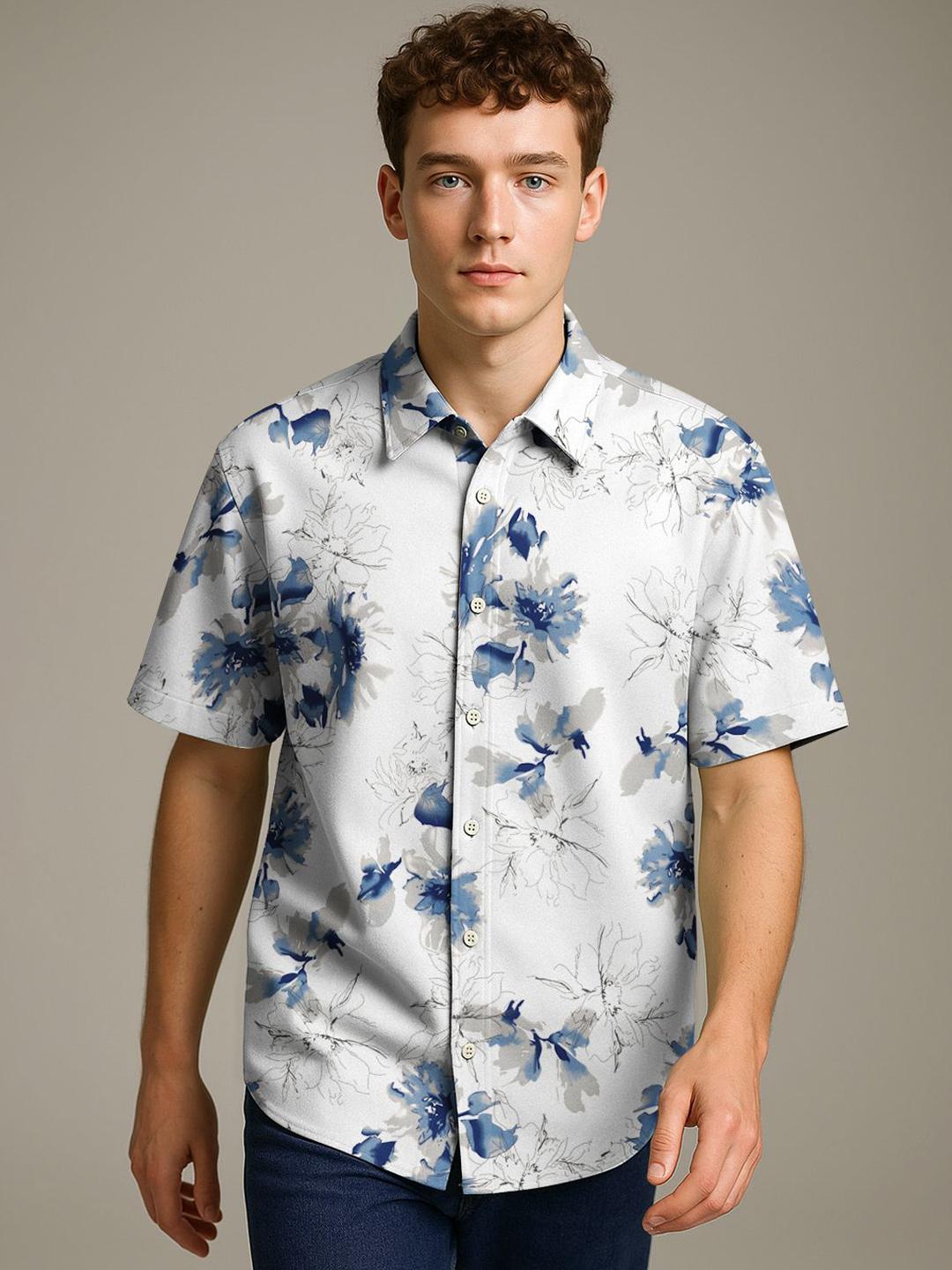 Buy BULLMER Men Floral Printed Spread Collar Cotton Casual Regular Fit ...