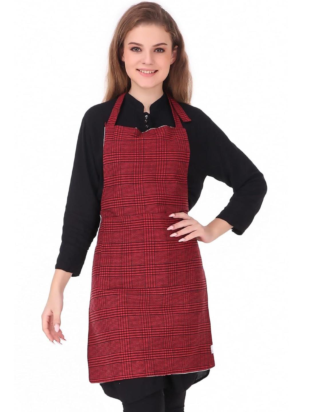 Buy DESNUDA Red Checkered Adjustable Strap Kitchen Apron - Aprons for ...