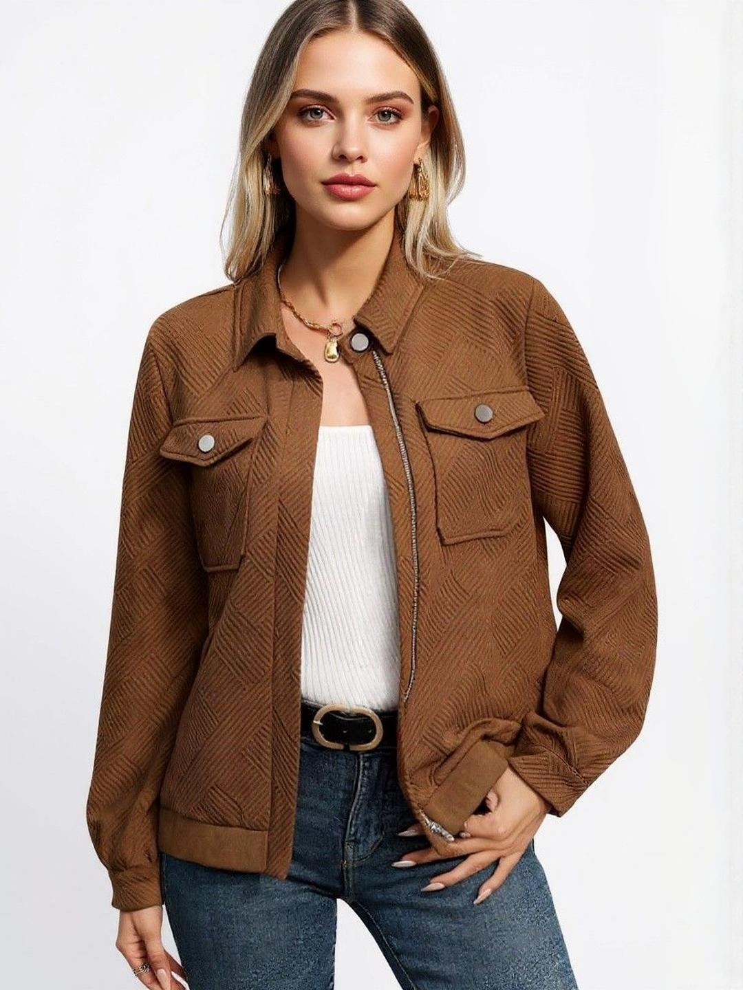 Buy DressBerry Women Coffee Brown Solid Long Sleeves Jackets - Jackets ...