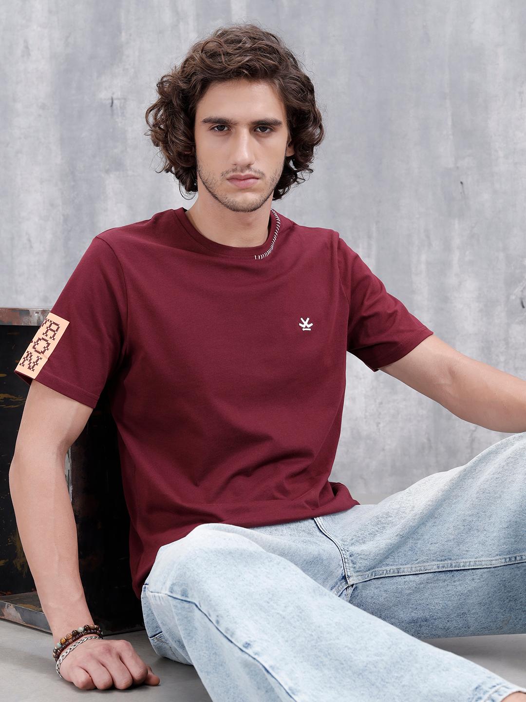 Buy WROGN Men Brand Logo Printed Pure Cotton Slim Fit T Shirt - Tshirts ...