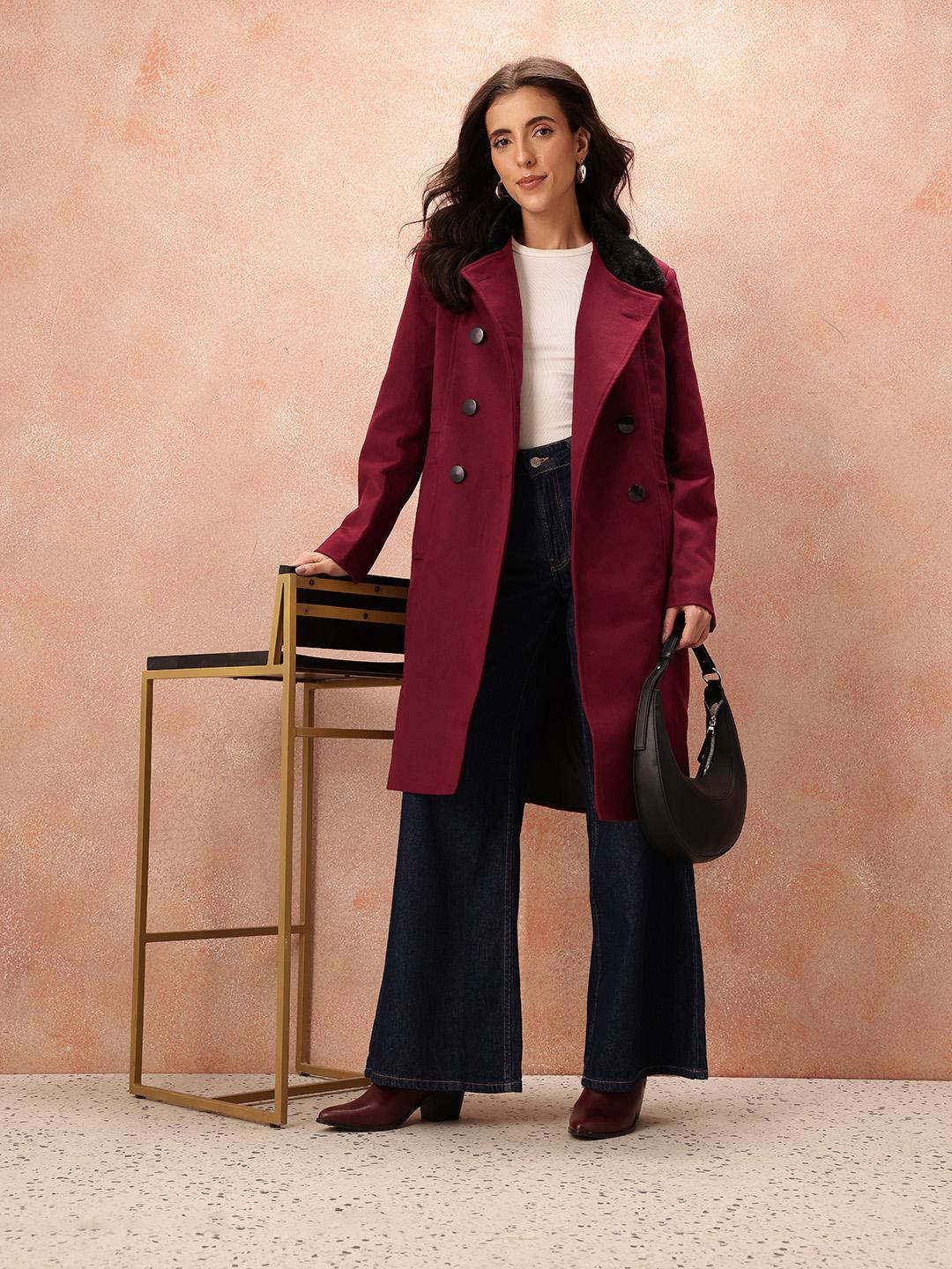 Buy All About You Notched Lapel Suede Finish Double Breasted Overcoat ...