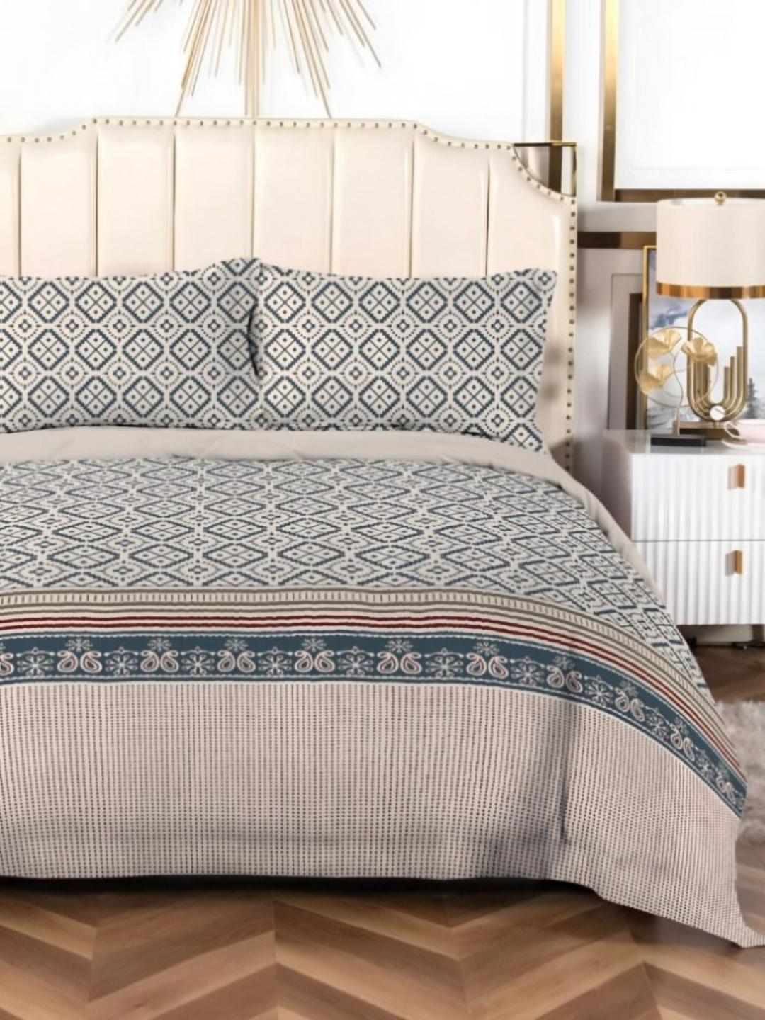 Buy BOMBAY DYEING Grey Printed Pure Cotton 180 TC Double King Bedsheet ...