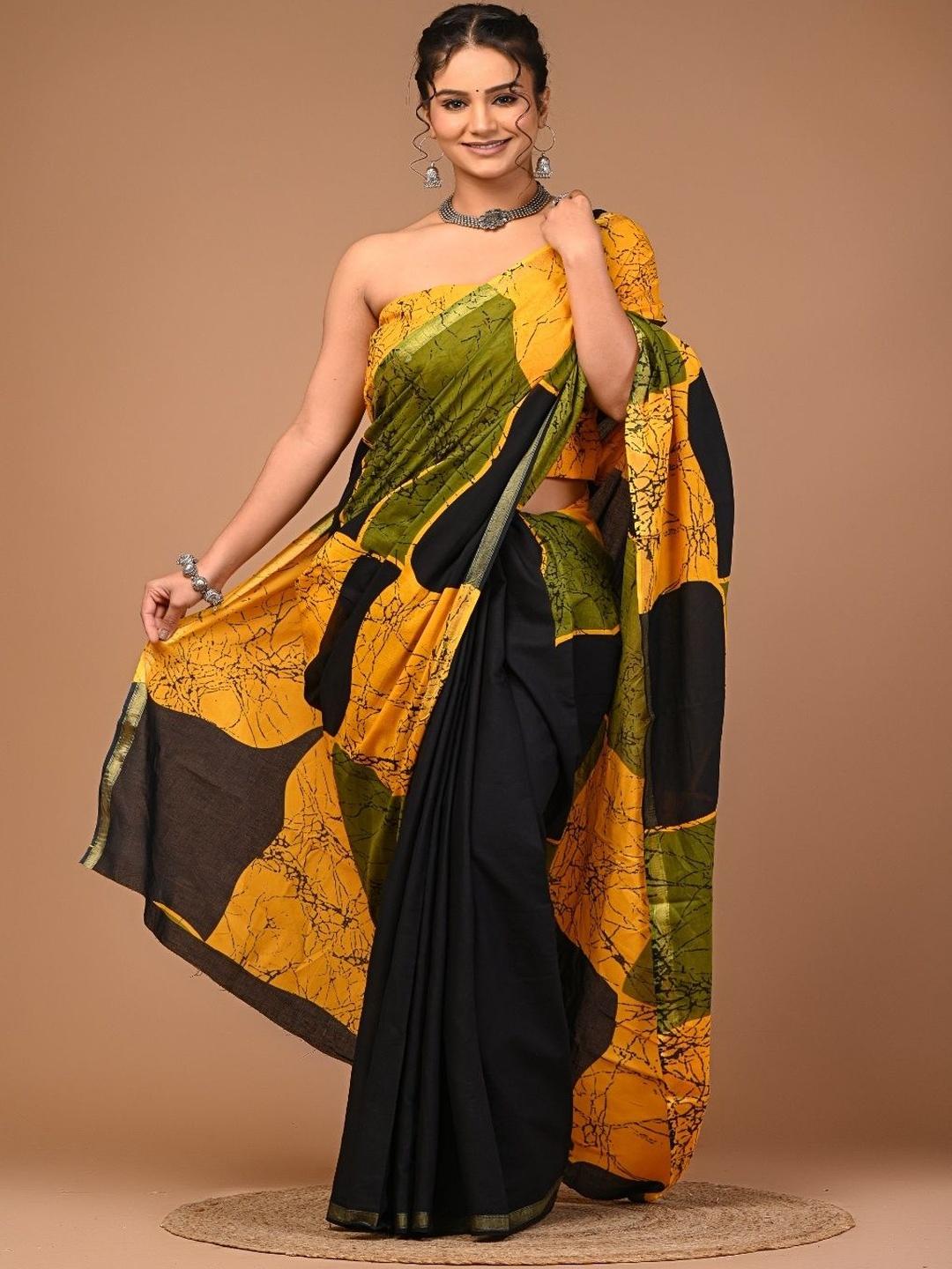 Buy Moda Rapido Batik Zari Pure Cotton Ikat Saree - Sarees for Women ...