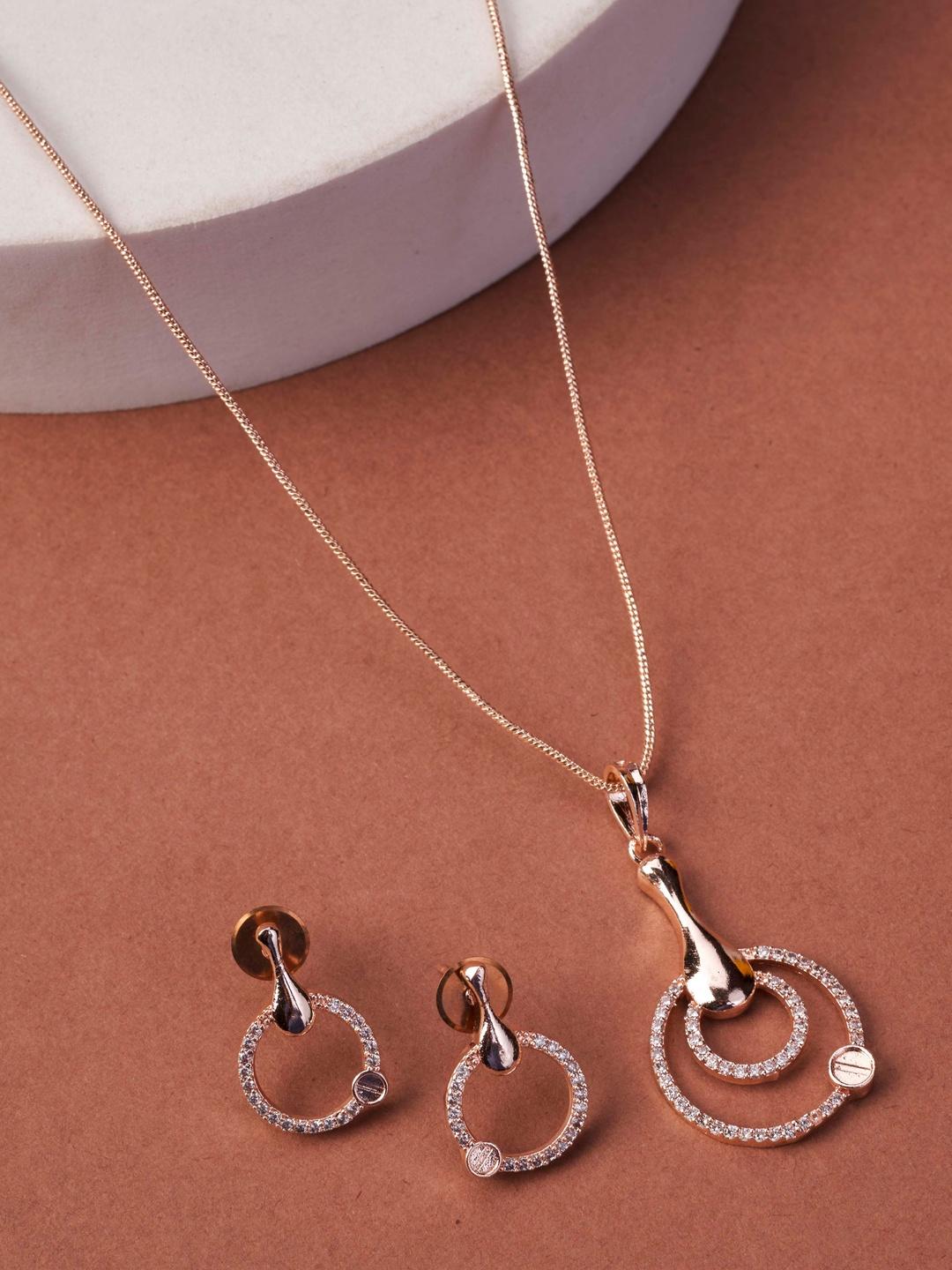 Buy Opal Touch Rose Gold Plated Cubic Zirconia Studded Jewellery Set ...