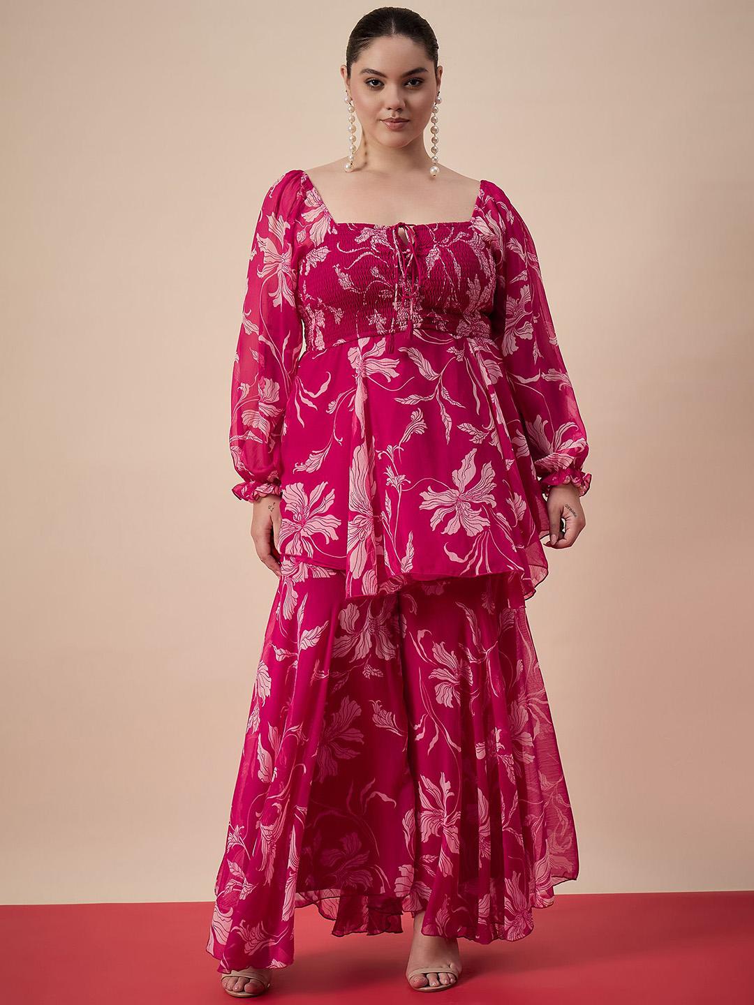 Buy Antheaa Curve Floral Printed Square Neck Tunic & Sharara - Co Ords ...