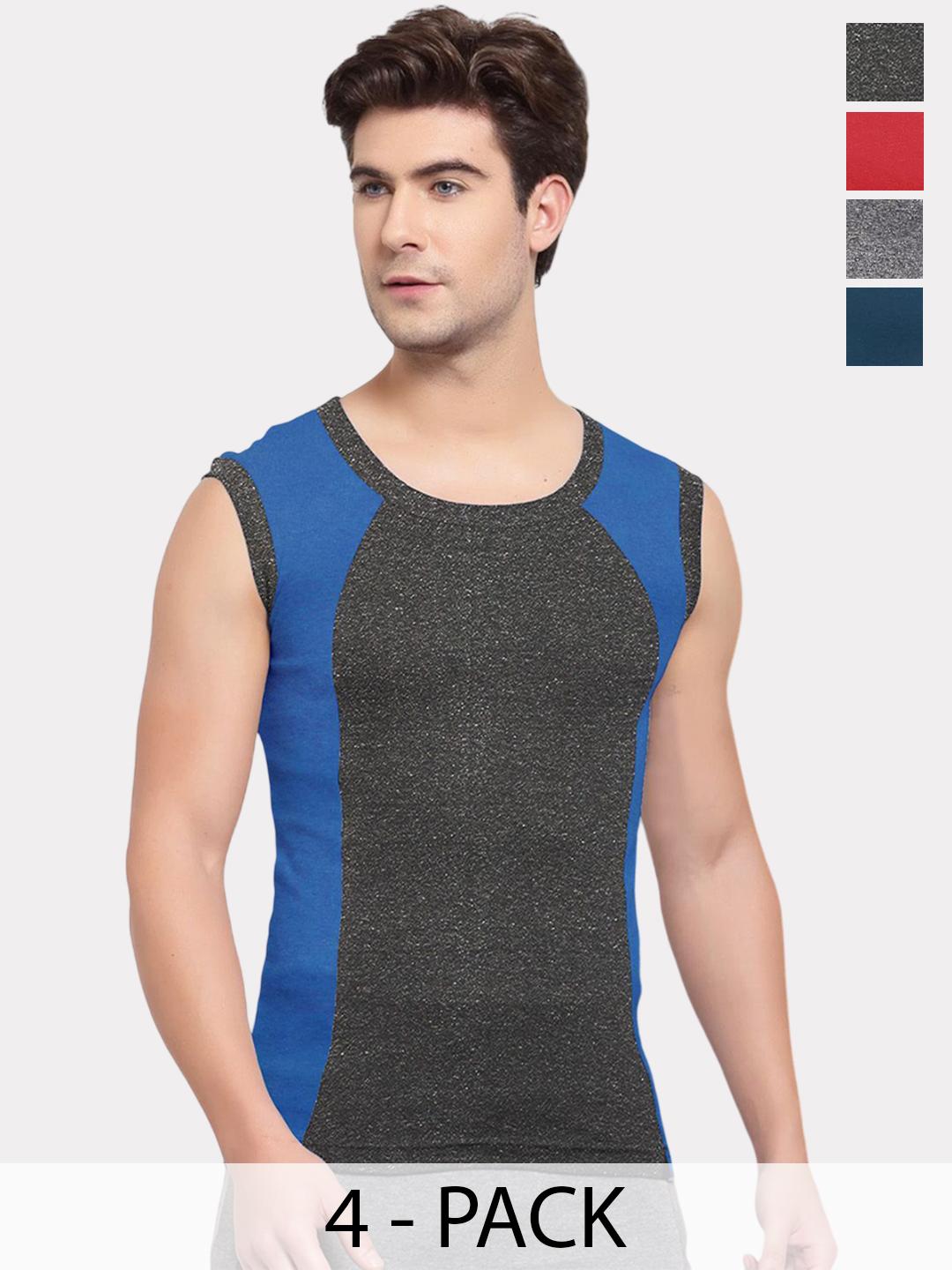 Buy Sporto By Macho Pack Of 4 Cotton Colourblocked Gym Vest - Innerwear ...
