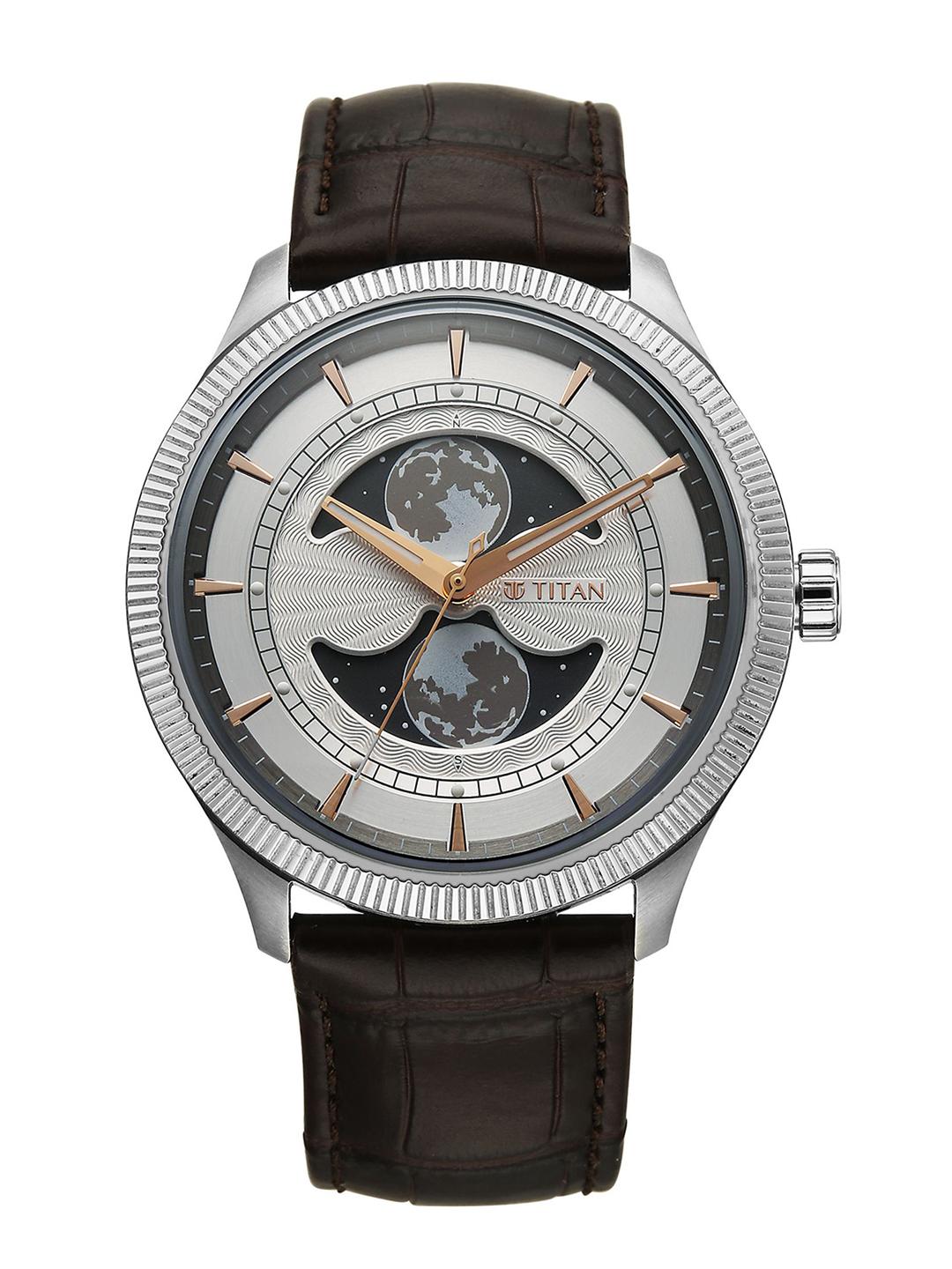 Buy Titan Men Stellar Quartz Skeleton Dial & Leather Textured Straps ...