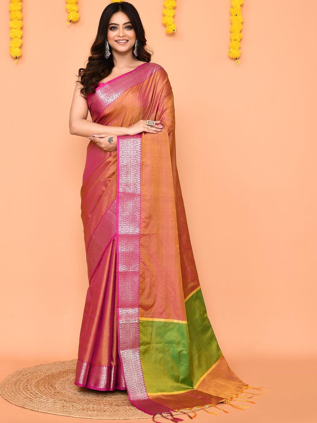 Buy Piyari Fashion Woven Design Zari Jamdani Saree With Stitched Blouse ...