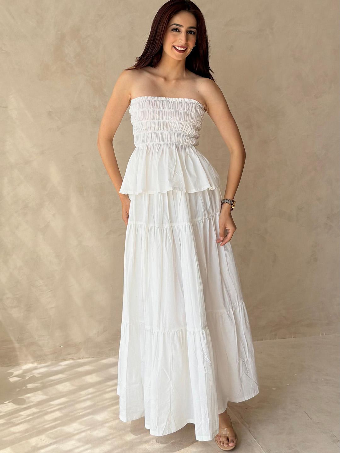 Buy P R LABEL Solid Strapless Pure Cotton Top With Skirt - Co Ords for ...