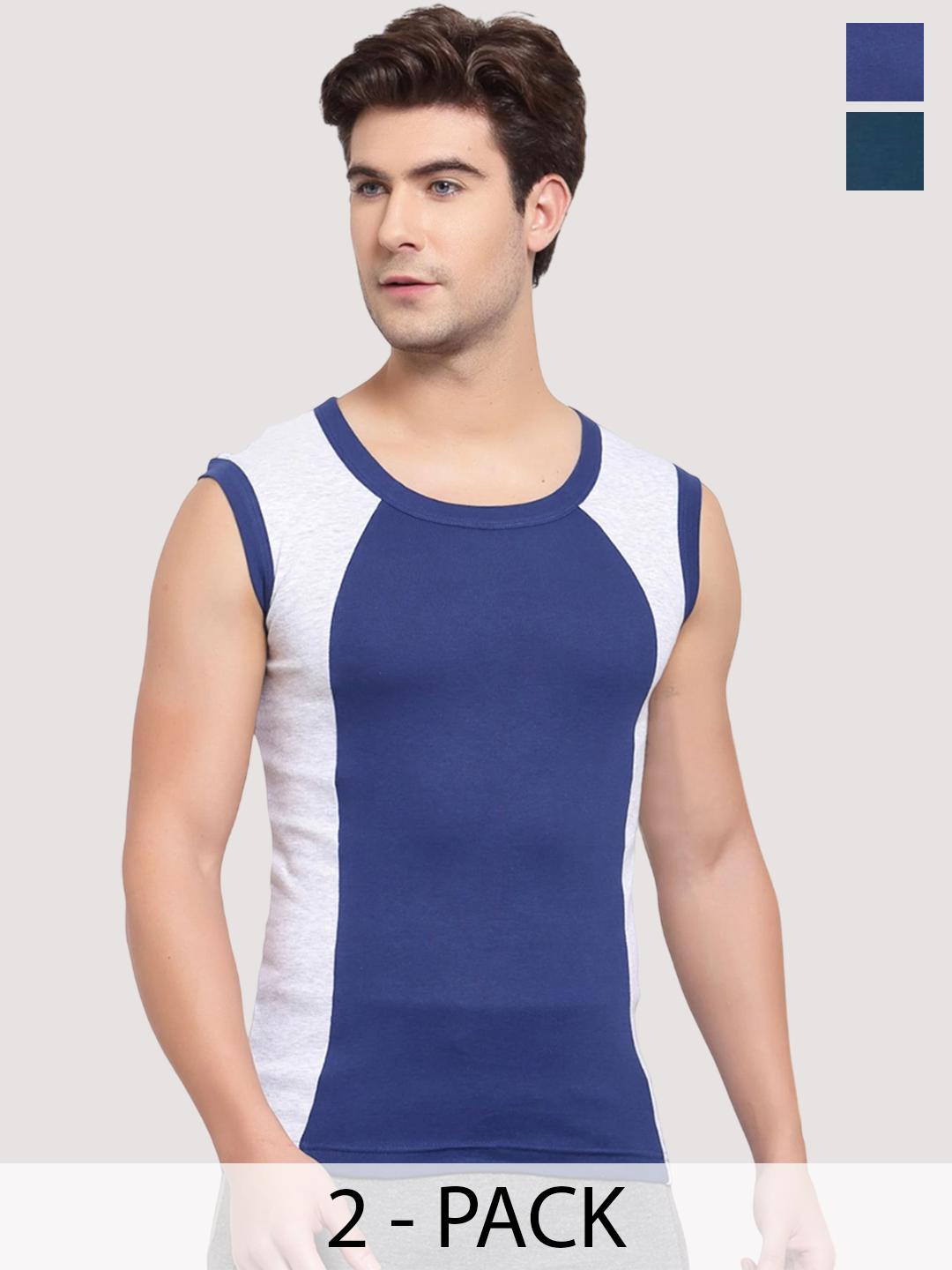 Buy Sporto By Macho Men Pack Of 2 Colourblocked Round Neck Cotton Gym ...