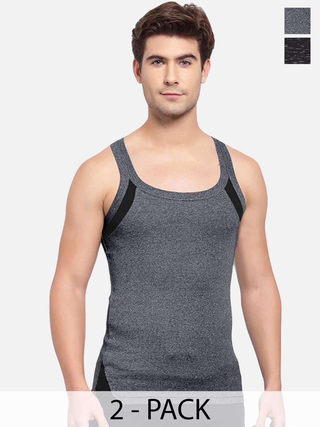 Buy Sporto By Macho Men Pack Of 2 Self Design Round Neck Cotton Gym ...