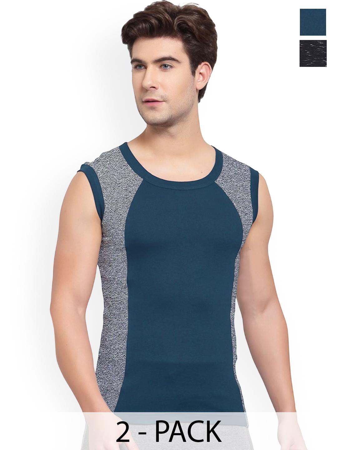 Buy Sporto By Macho Pack Of 2 Colourblocked Round Neck Cotton Gym ...