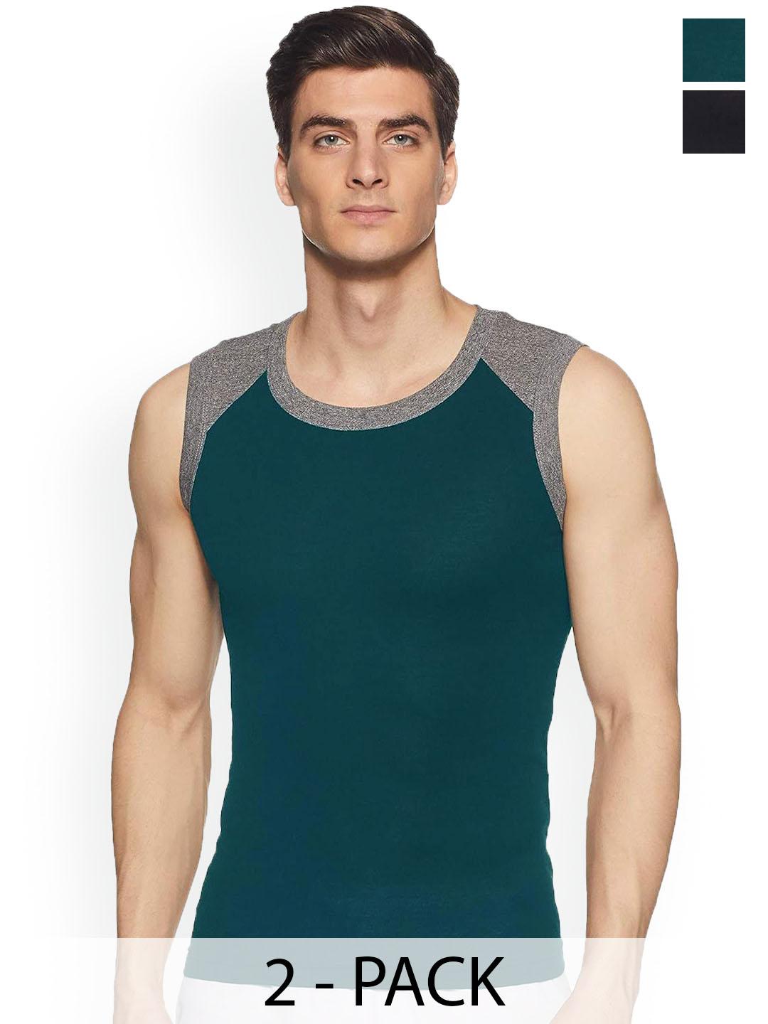 Buy Sporto By Macho Men Pack Of 2 Colourblocked Pure Cotton Gym Vest ...