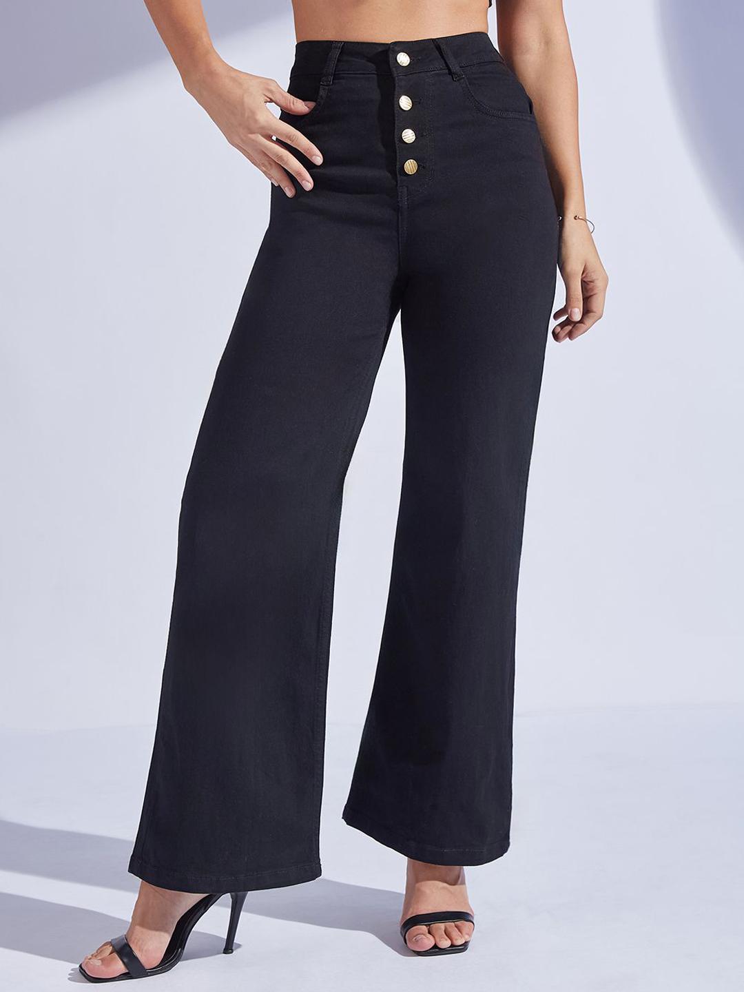 Buy Miss Chase Women Cotton Wide Leg High Rise Heavy Fade Stretchable ...