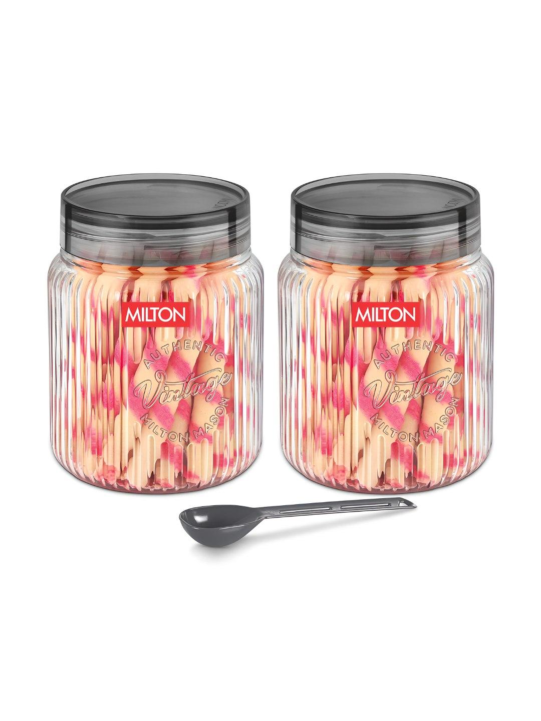 Buy Milton Grey 2 Pieces Plastic Air Tight Jar Containers 1500 Ml ...