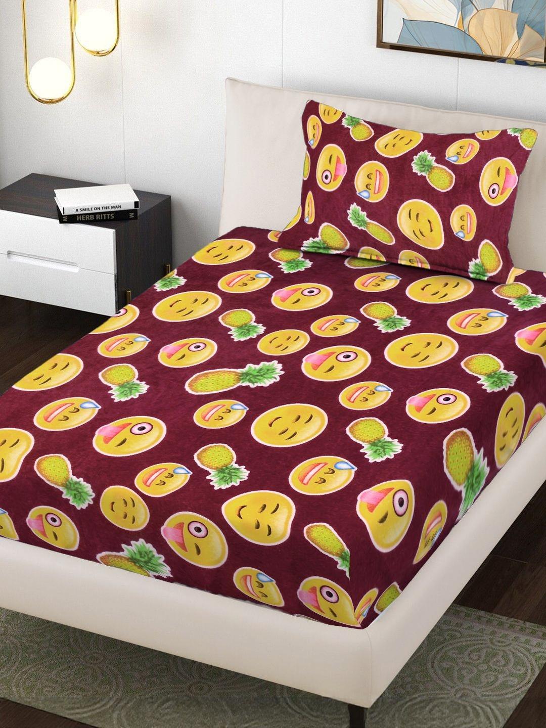 Buy Myntra Elegant Homes Maroon Cartoon Characters 300 TC Single ...