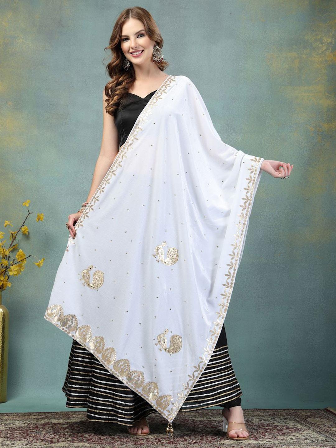 Buy Clora Creation Ethnic Motifs Embroidered Gotta Patti Velvet Dupatta ...