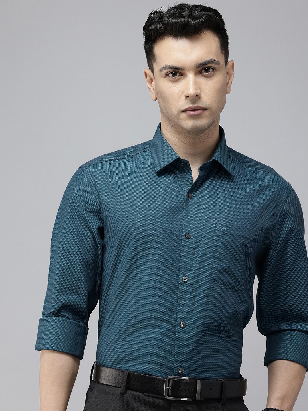 Buy Arrow Manhattan Slim Fit Self Design Textured Pure Cotton Formal ...
