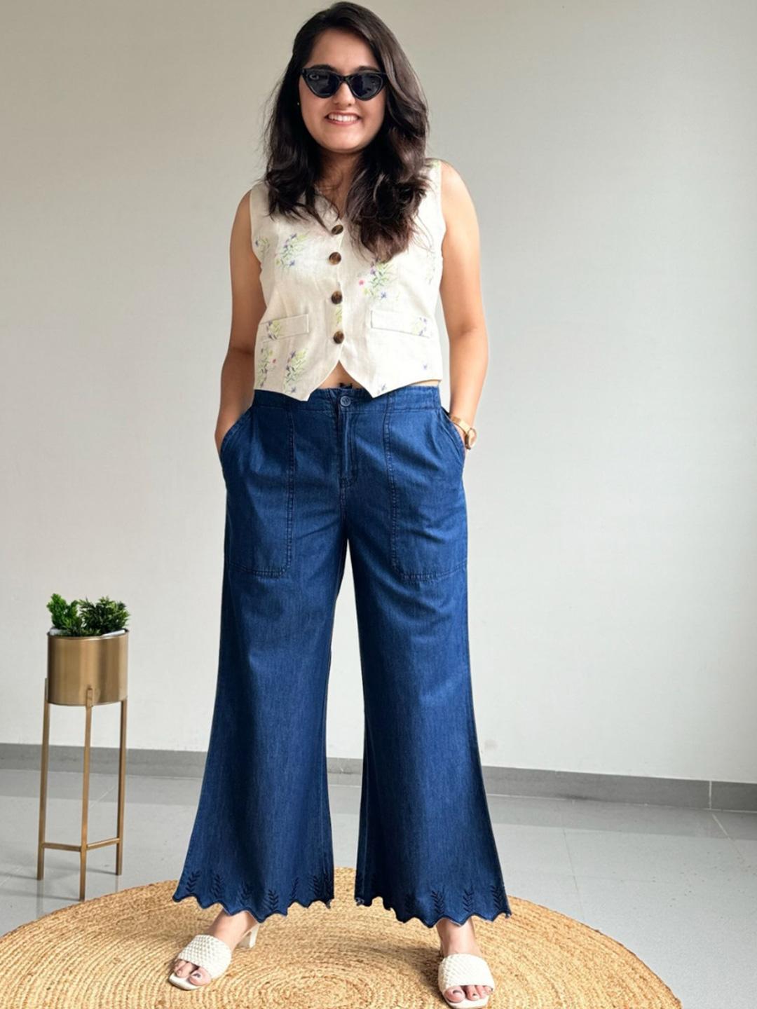 Buy GlamZei Women Pure Cotton Wide Leg Flared Korean Pants - Trousers ...