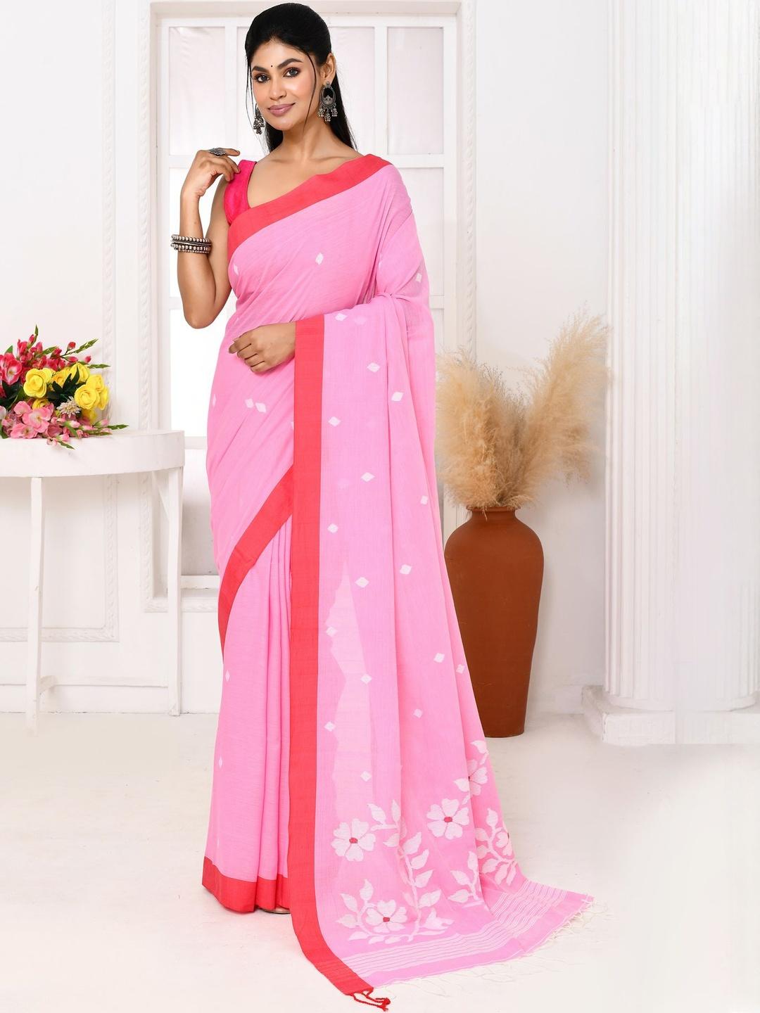 Buy Piyari Fashion Floral Woven Design Pure Cotton Jamdani Saree ...