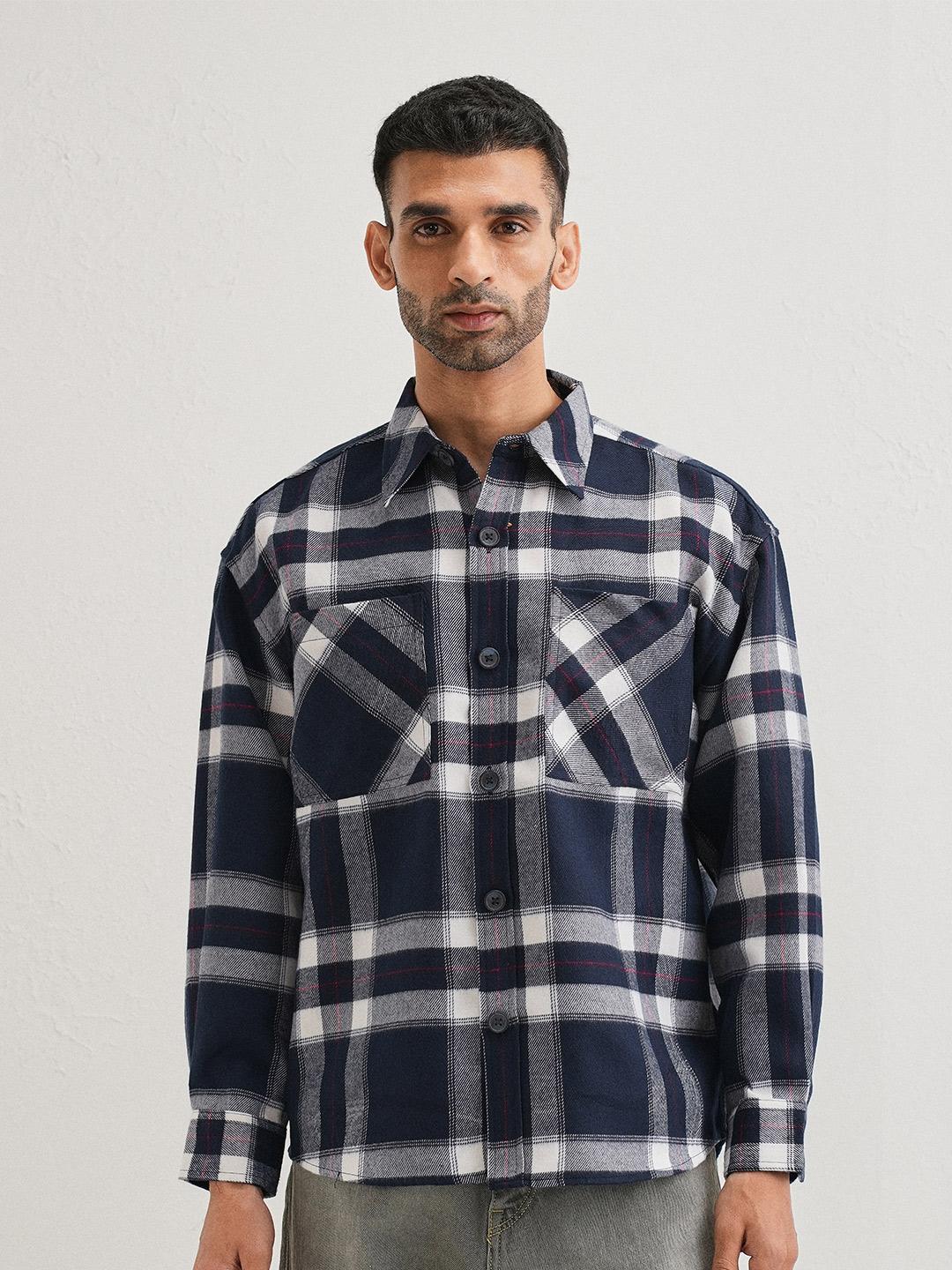 Buy Banana Club Men Checked Open Front Shacket - Shackets for Men ...