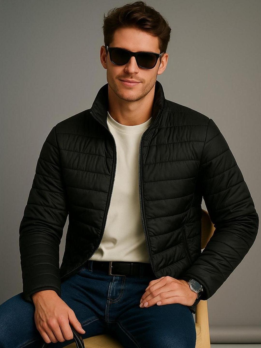 Buy SZN Men Polyester Solid Stand Collar Open Front Jacket - Jackets ...