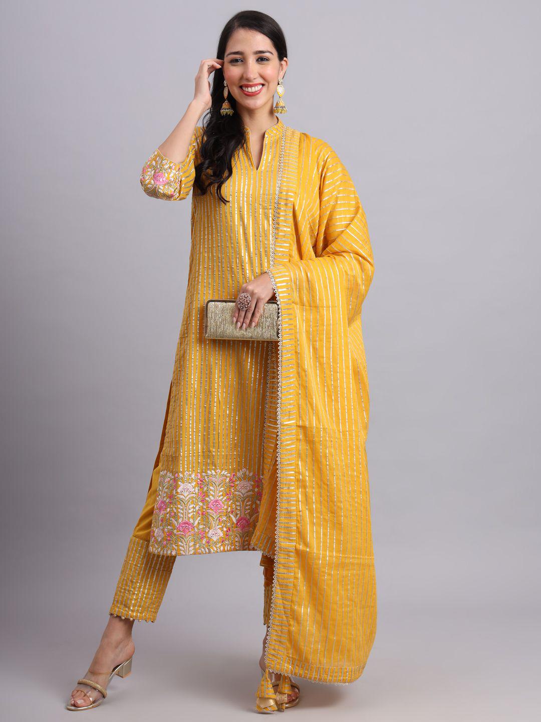 Buy PAHAL CREATIONS Women Gotta Patti Pure Cotton Kurta With Trousers ...