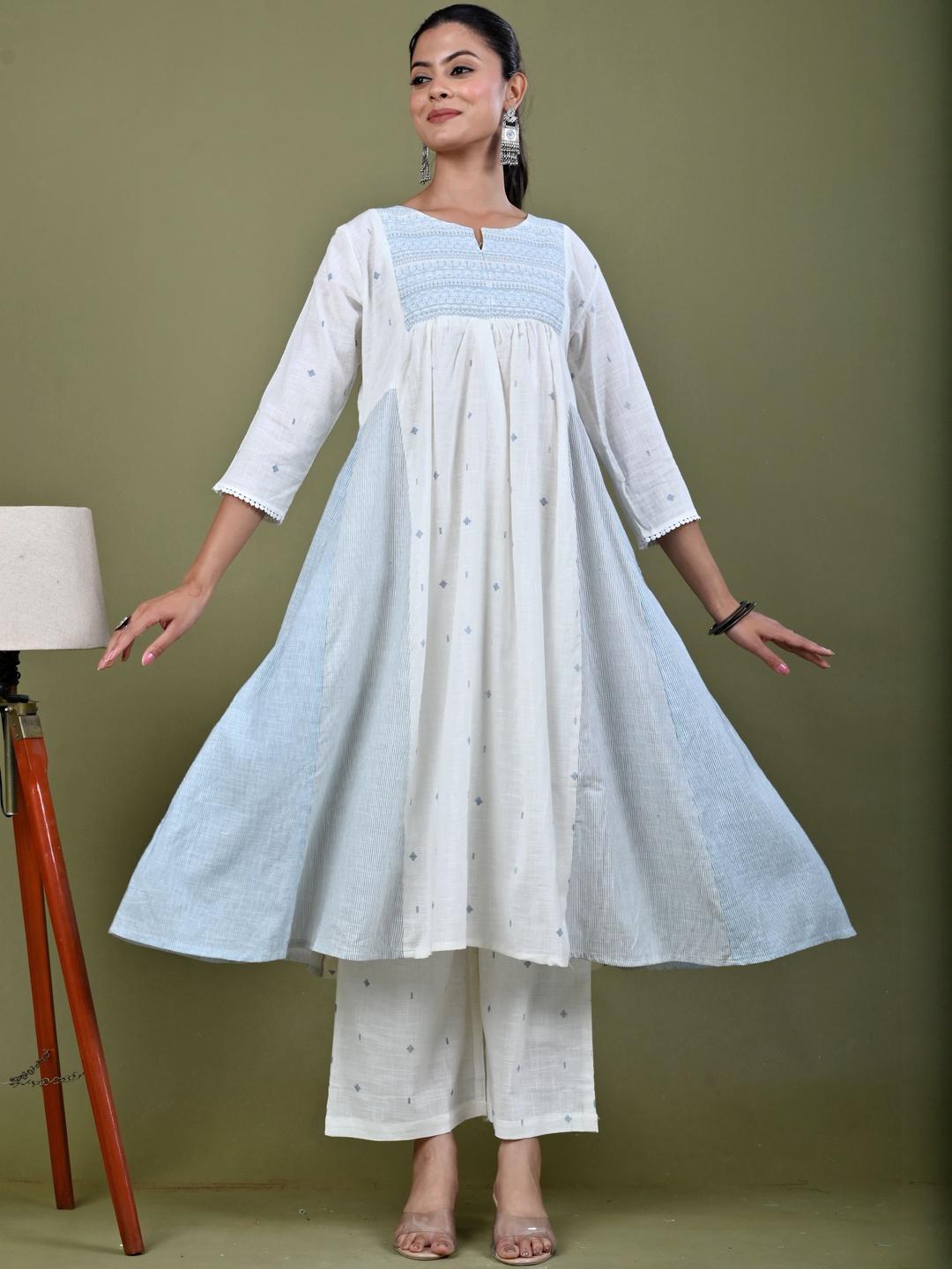 Buy Karaveera Ethnic Motifs Printed Panelled Pure Cotton A Line Kurta ...