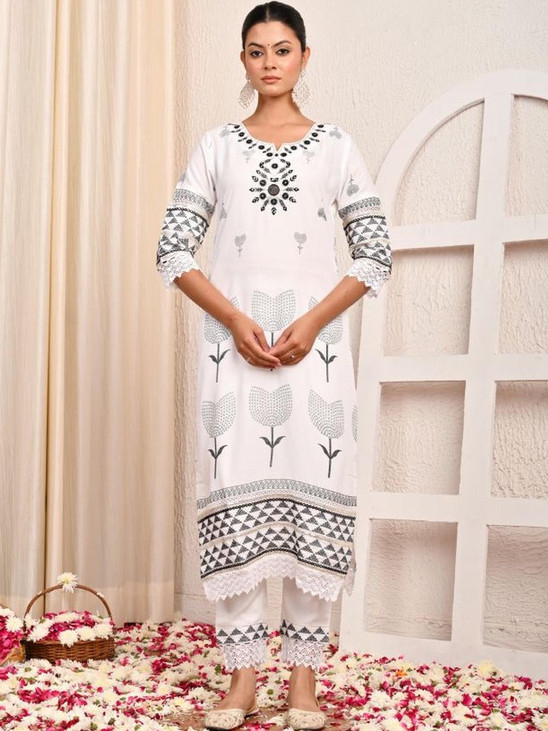 Buy Karaveera Women Ethnic Motifs Printed Kurta With Trousers & Dupatta ...