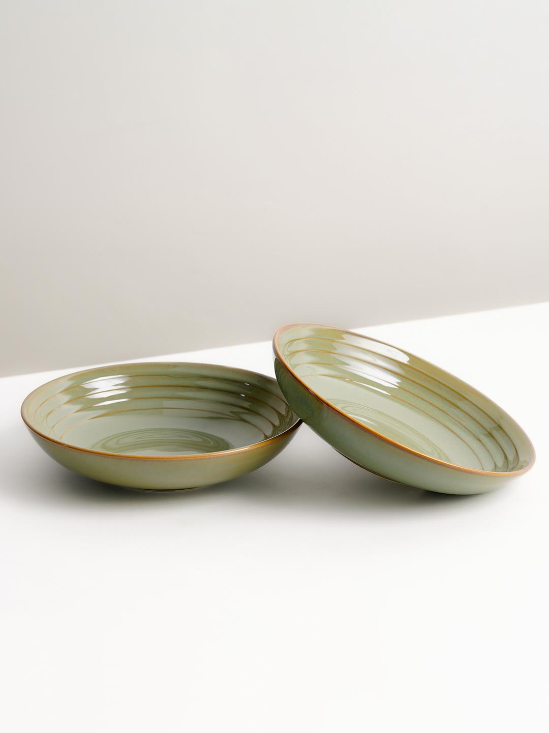 Buy SHAY Set Of 2 Green Ceramic Reactive Pasta Plates - Plates for ...