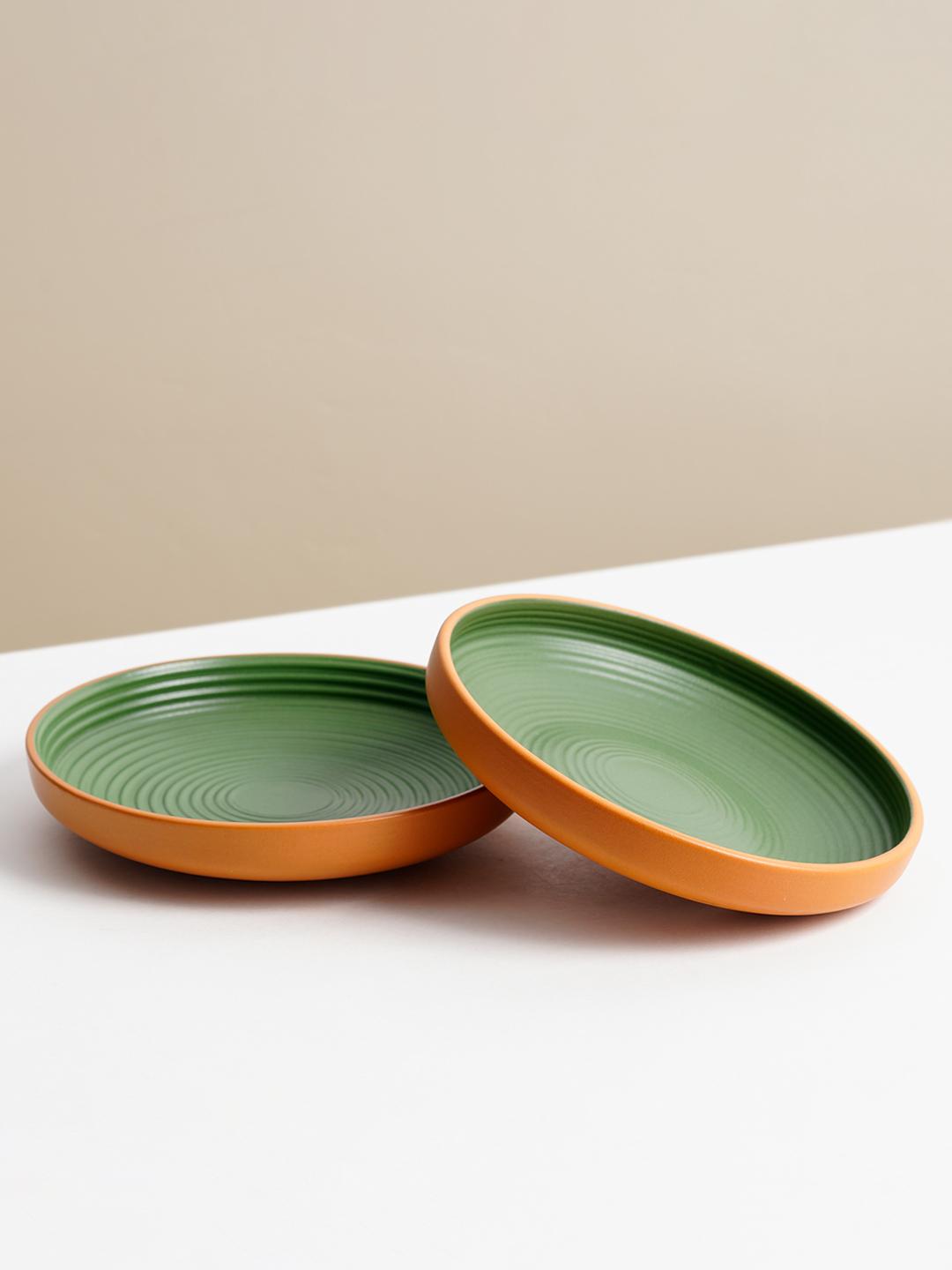 Buy SHAY Set Of 2 Brown & Green Ceramic Pasta Plates - Plates for ...