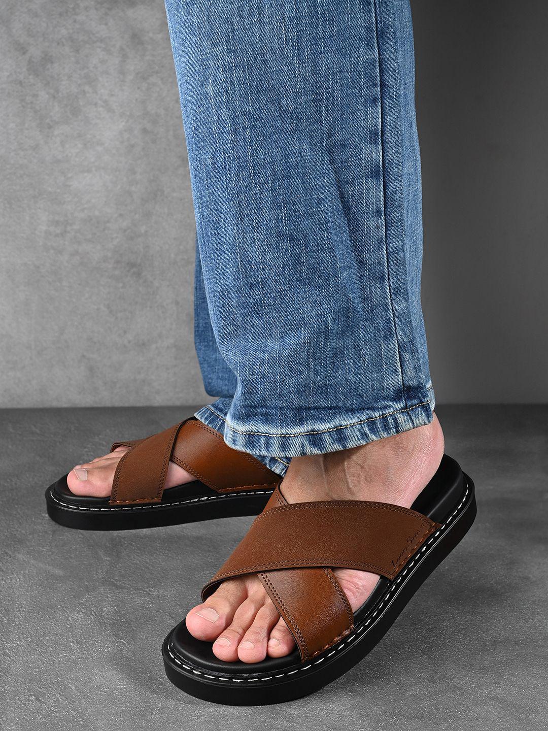 Buy LOUIS STITCH Men Russet Tan Cross Strap Slip On Comfort Sandals ...
