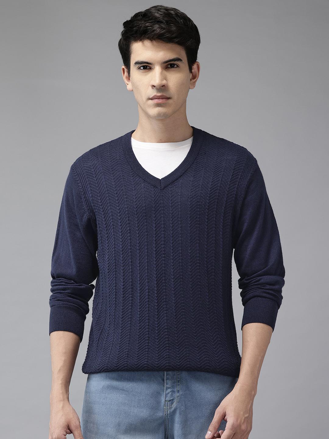 Buy ColorPlus Solid Geometric Self Design V Neck Pullover - Sweaters ...