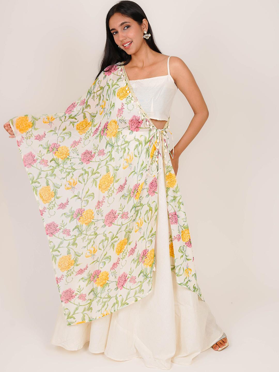 Buy MONOMEE Shoulder Straps Georgette Crop Top & Cape With Palazzo - Co ...