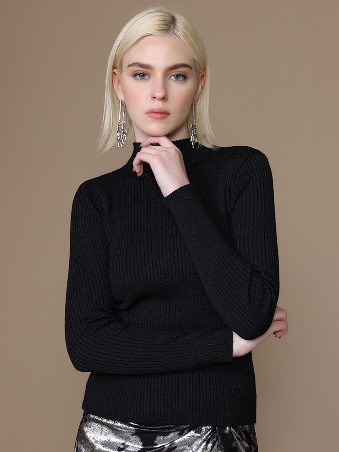 Buy Kazo Lurex Yarn Women Ribbed High Neck Pullover - Sweaters for ...