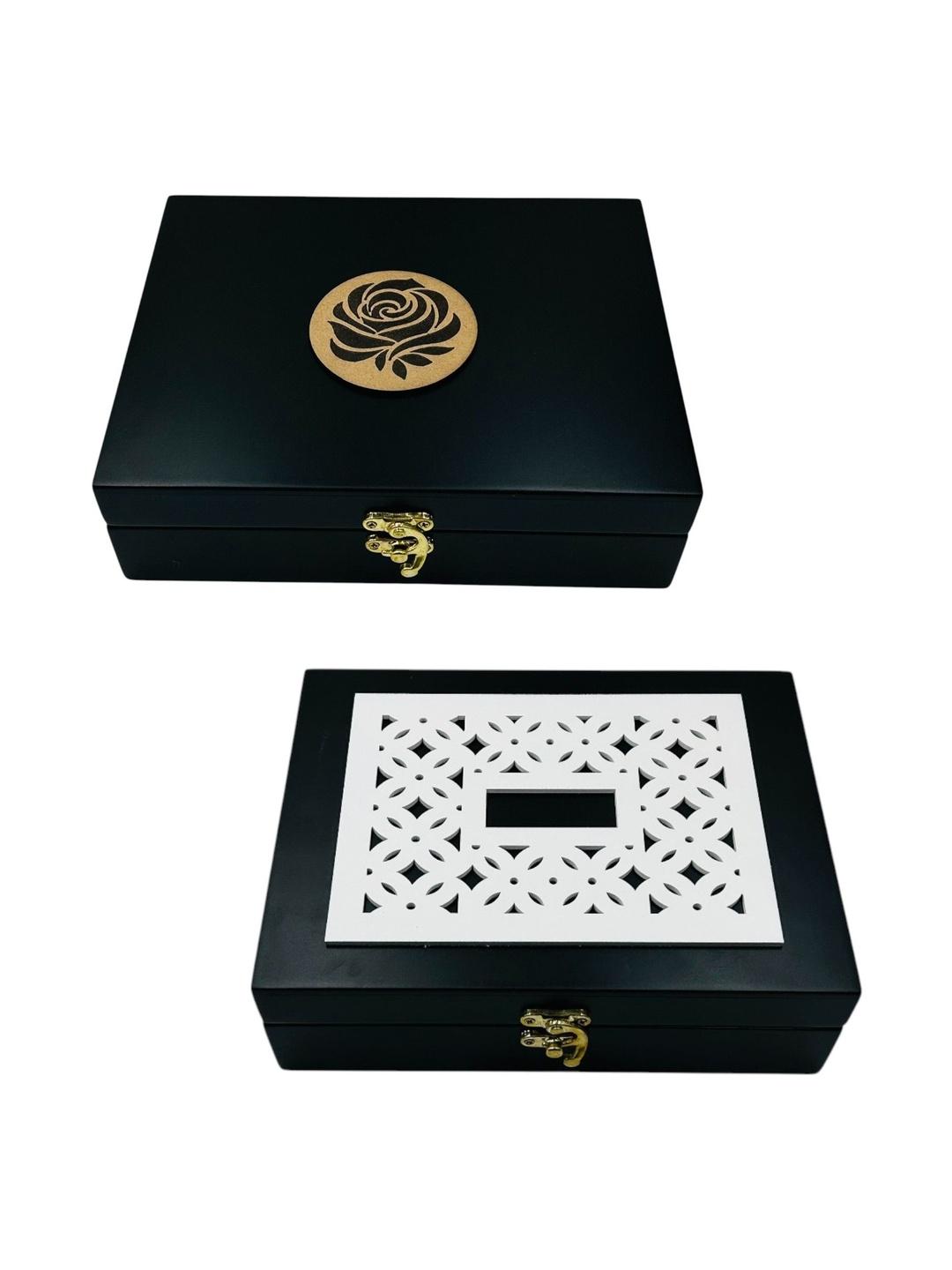 Buy Angira Handicrafts Set Of 2 Black Wooden Multipurpose Storage Box ...