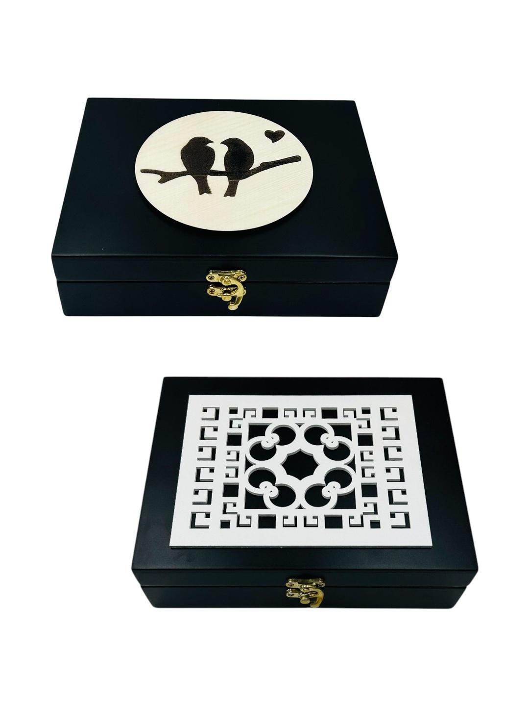 Buy Angira Handicrafts Set Of 2 Black Wooden Multipurpose Storage Box ...