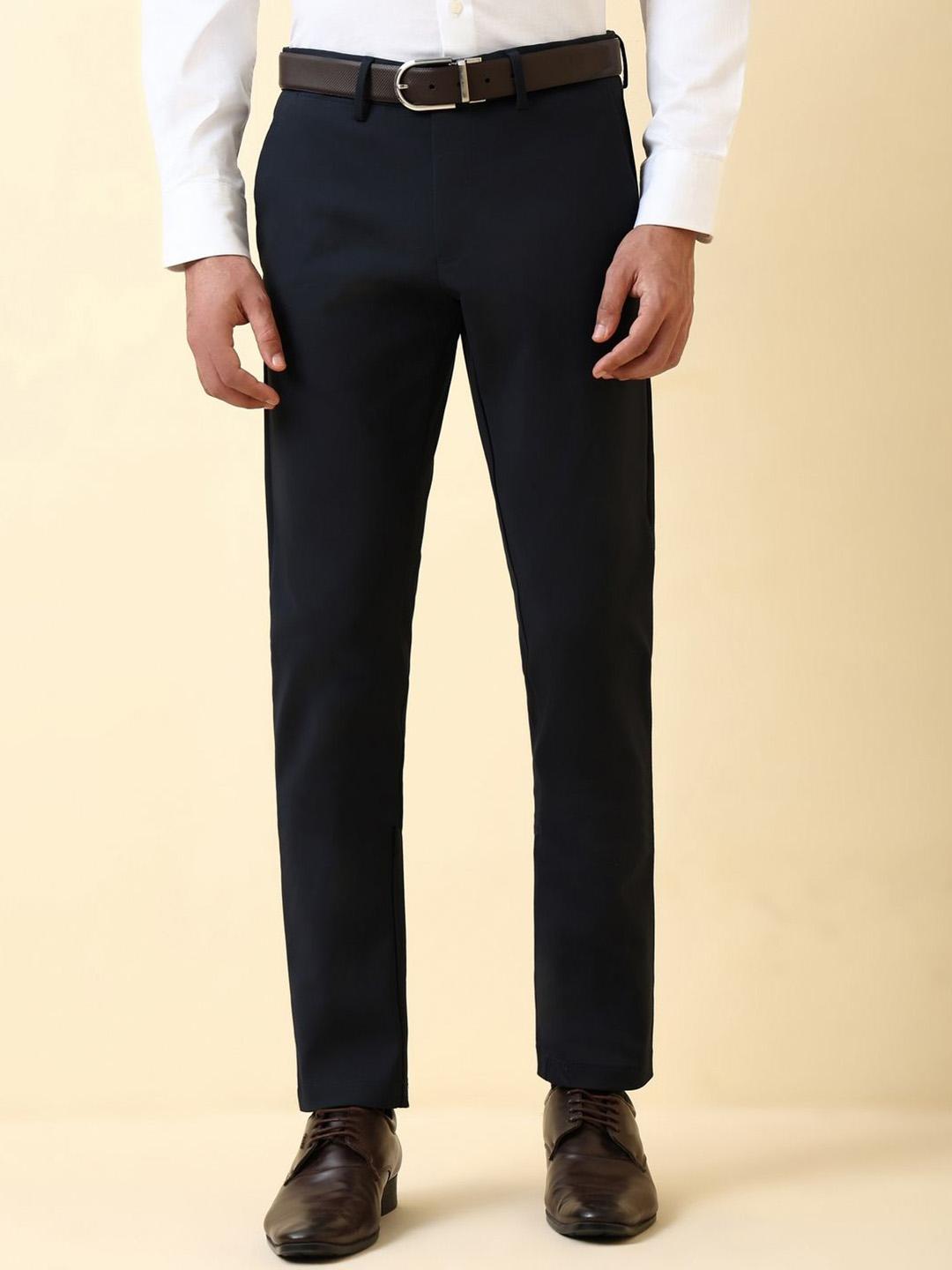 Buy Allen Solly Men Solid Slim Fit Mid Rise Formal Trousers - Trousers ...