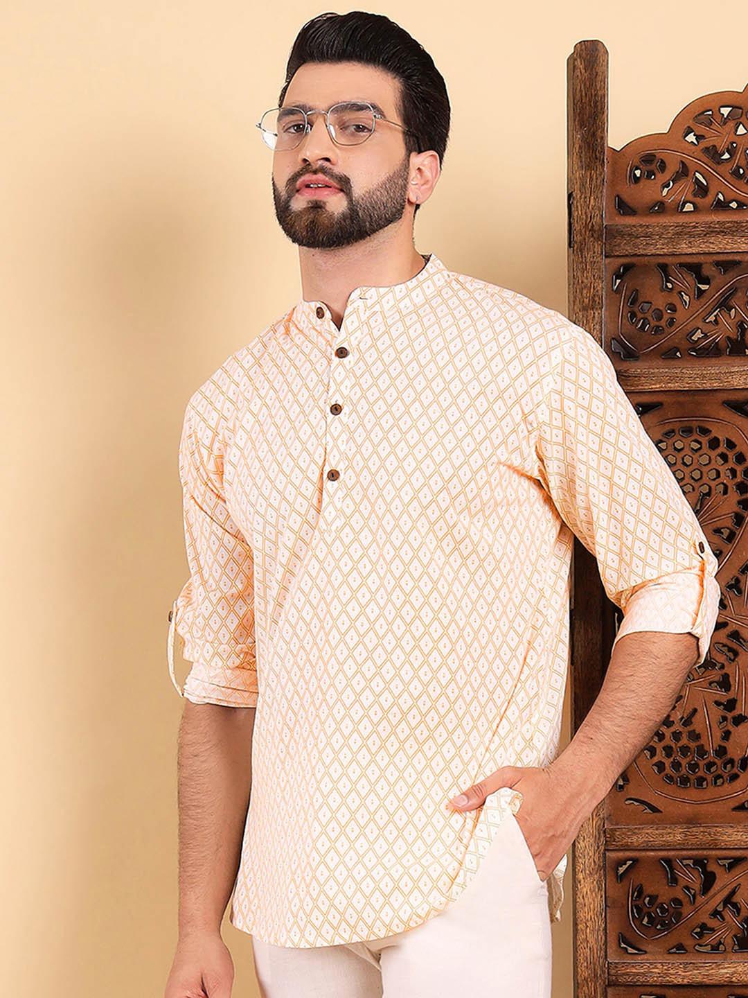 Buy Anouk Men Geometric Printed Band Collar Kurta - Kurtas for Men ...