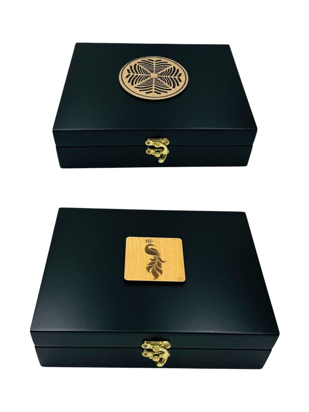 Buy Angira Handicrafts Set Of 2 Black Wooden Multipurpose Storage Box ...