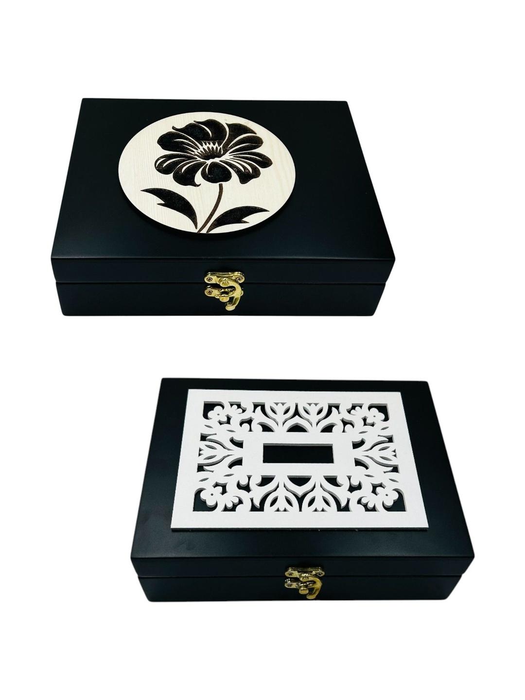 Buy Angira Handicrafts Black Set Of 2 Wooden Multipurpose Storage Box ...