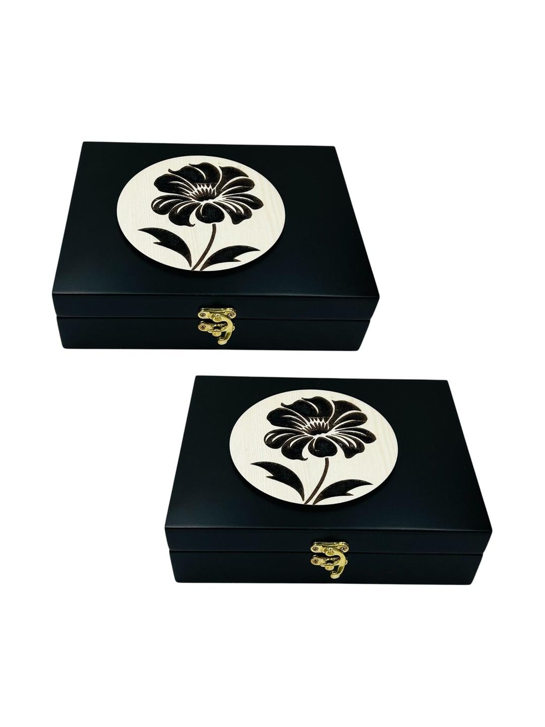 Buy Angira Handicrafts Set Of 2 Black Wooden Multipurpose Storage Box ...