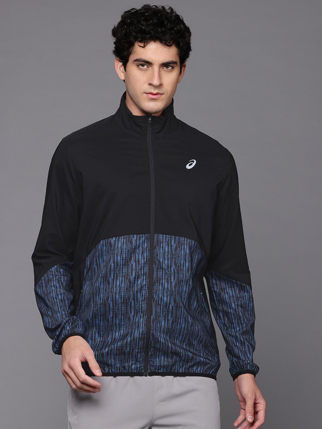 Buy ASICS Abstract Printed Mock Collar Cut & Sew Running Jacket ...