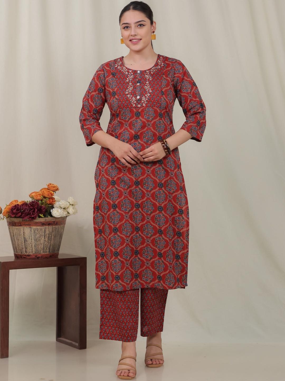 Buy Aramya Women Ethnic Motifs Printed Regular Thread Work Pure Cotton ...